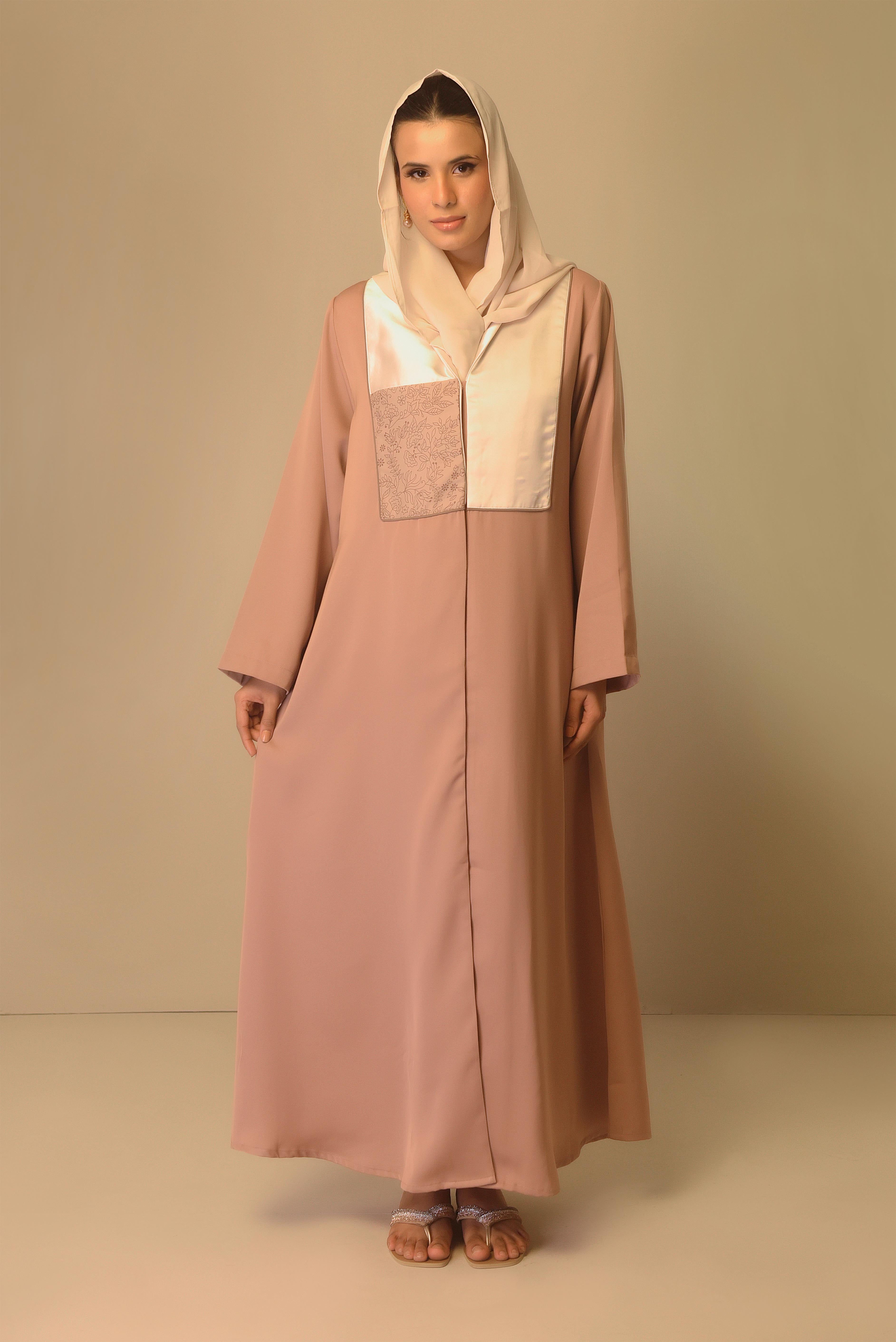 Tea Pink Color-Blocked Button-Down Abaya | Shop Abaya Online – MUMTAZ
