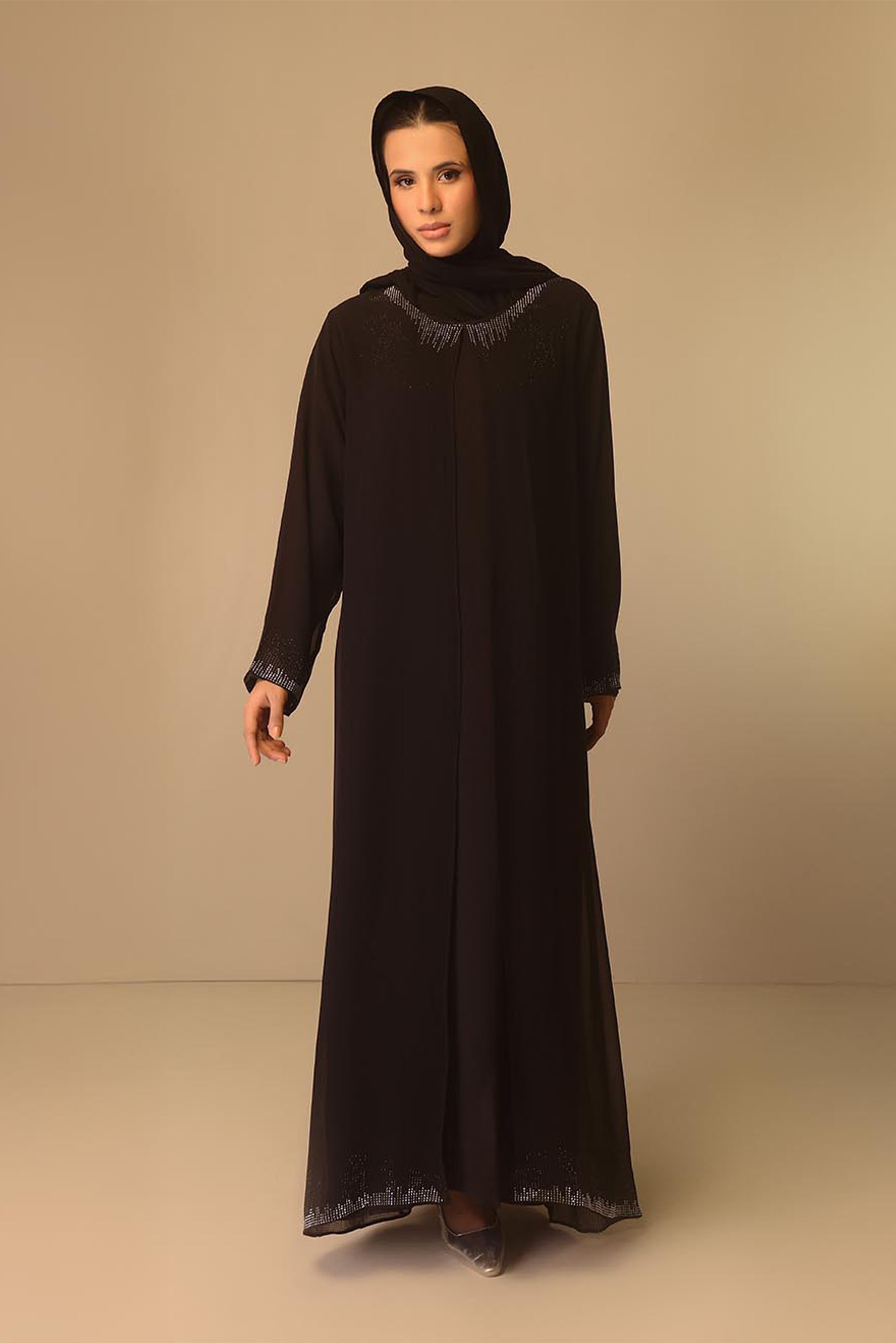 Black Layered Chiffon Maxi Abaya Set | Shop Abayas Online – MUMTAZ